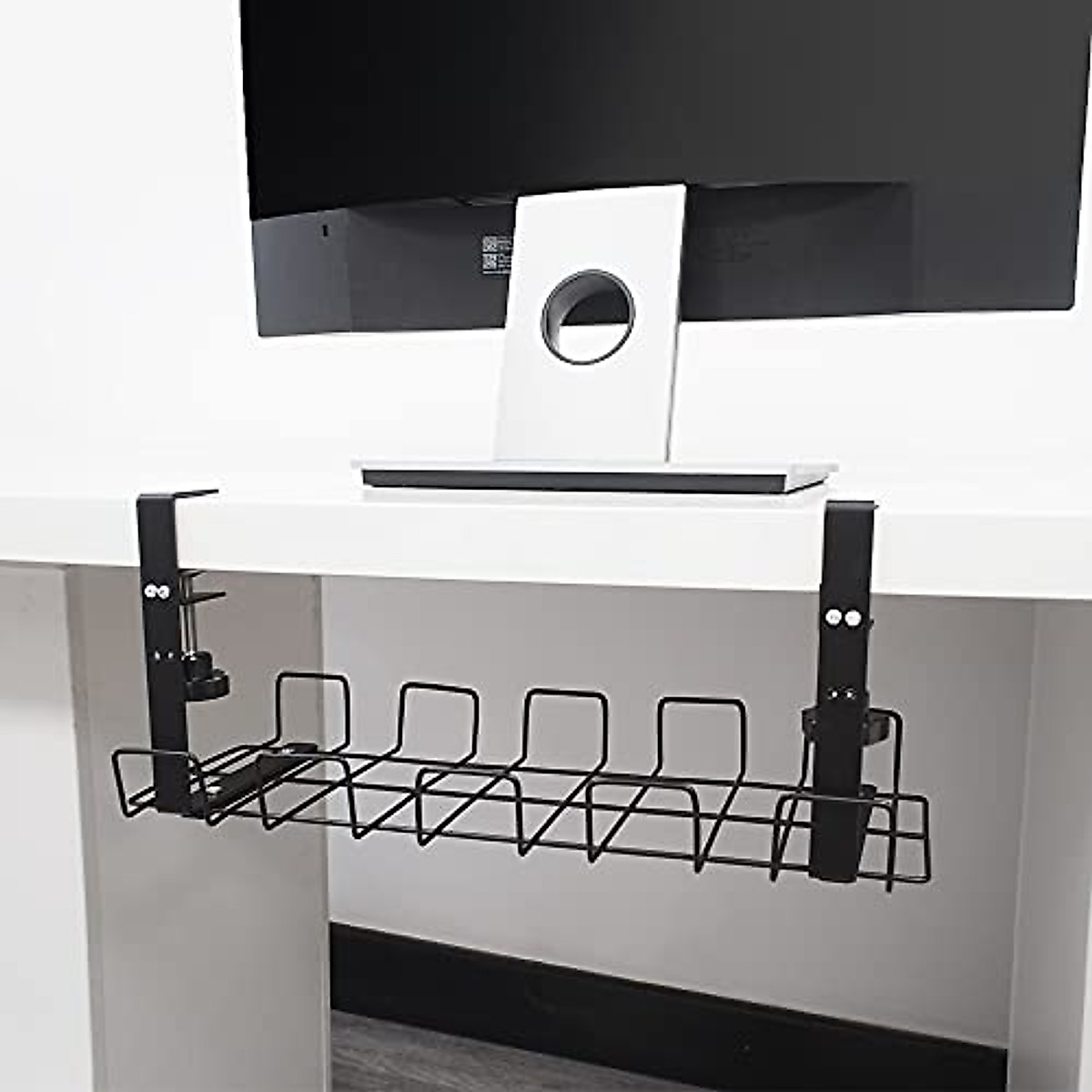 Hippo & Frog No Drill Under Desk Cable Management Tray - Under Standing Desk Cable Organizer,Wire Management Tray,Desk Cable Tray for Office and Home. 1 Rack (Black Wire Tray - 15.94'' (1)