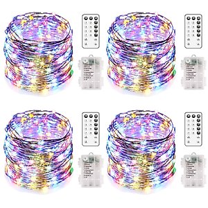 MUMUXI Remote Control Fairy Lights Battery Operated String Lights with Timer [Set of 4], 20ft 60 LED Twinkle Lights with Remote | Color Changing Outdoor Fairy Lights Waterproof Firefly, Multicolor