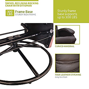 Pearington Recliner Chair with Ottoman, Leather, Espresso 33.07D x 28.54W x 43.3H in