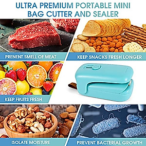 Mini Bag Sealer, ROMSTO Handheld Heat Vacuum Sealer, 2 in 1 Heat Sealer and Cutter with Lanyard, Portable Bag Resealer Machine for Plastic Bags Food Storage Snacks Freshness (2xAA Batteries Included)