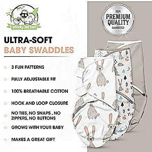 WOOLY HEROES Newborn Swaddle Blankets ~ 100% Cotton Baby Swaddles 0-3 Months ~ Easy to Use Newborn Sleep Sacks with a Leg Pocket and Adjustable Straps - Swaddle Sack for Baby Boys & Girls - Pack of 3