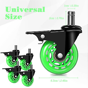 Office Chair Wheels With Brake Replacement Rubber Desk Chair Casters-Protection for Hardwood Floors and Carpet-Set of 5-Heavy Duty Office to Replace Office Chair Mats-Universal Fit-Green(C-50)