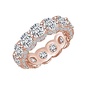 AFFY 6 Carat (Ctw) Round Shape White Natural Diamond Eternity Engagement Wedding Band Ring in 14k Solid Rose Gold Ring Size-5.5