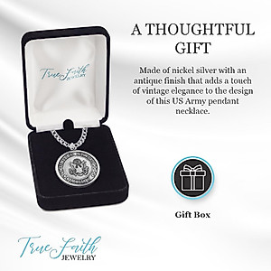 TrueFaithJewelry Sterling Silver United States Army Service Medal with St Michael Patron Saint Archangel Pendant Necklace, 3/4 Inch
