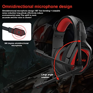 Computer Over-Ear Stereo Surround Sound Headphones Wired with Microphone - MH602X Noise-isolating 3.mm Headsets Gaming Headset with Microphone, volume Control, Bass for Multi-Platforms, Black Red