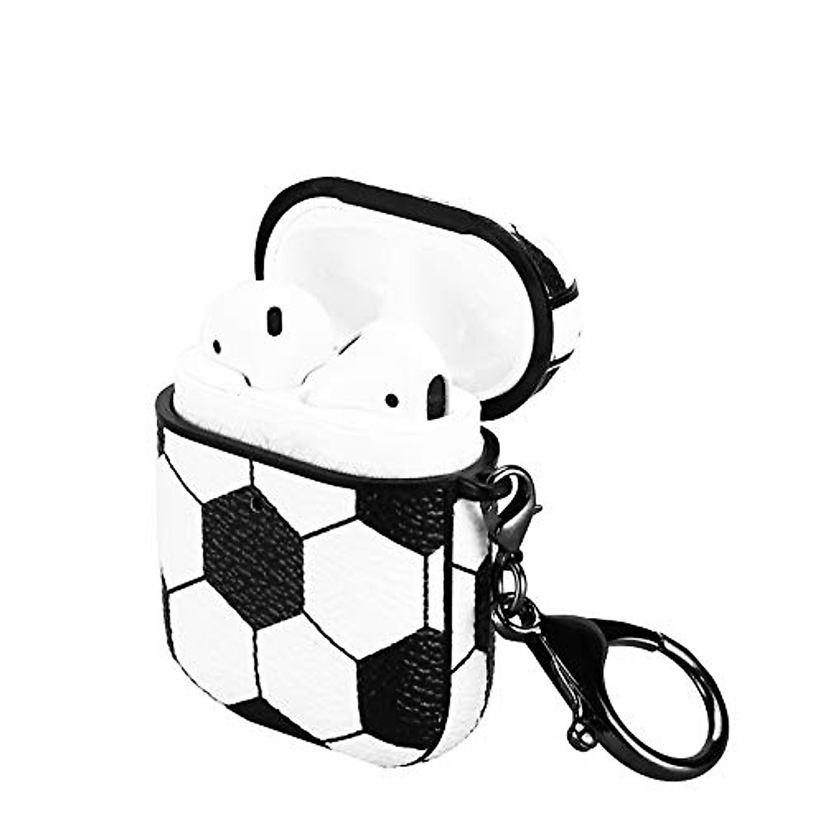 Airpods Case Cover,Durable Full Protection Soccer Design Airpods 1&2 Case Cover,with Keychain Front LED Visible