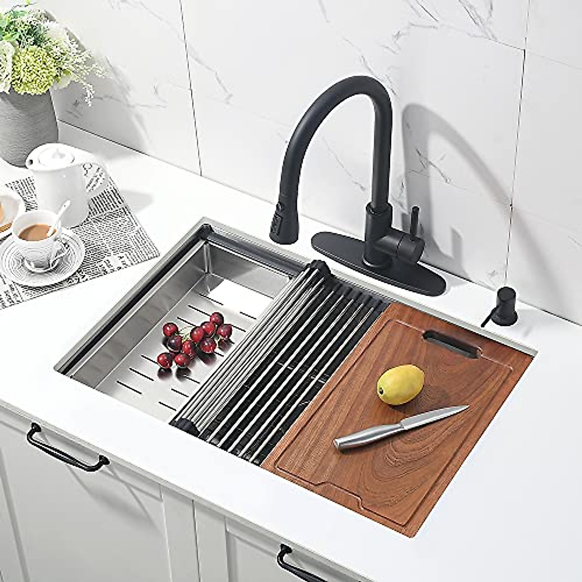 30 Inch Undermount Workstation Sink -Bokaiya 30x19 Stainless Steel Undermount Kitchen Sink Single Bowl 16 Gauge Deep Single Bowl Kitchen Sink with Cutting Board