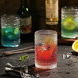 Dingerjar Hobnail Drinking Glasses set of 6（13 oz） Hobnail Water KItchen Glassware, Embossed Vintage Juice Glasses Tall Bar Drinkware