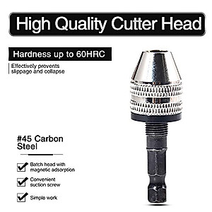 HOHXEN Keyless Mini 3-Jaw Drill Chuck Screwdriver Adapter with Quick-change 1/4" Hex Shank to Hold Straight-shank 0.3-3.6mm Drill Bits Milling Cutters for Micro-production, One Chuck (Not Three)