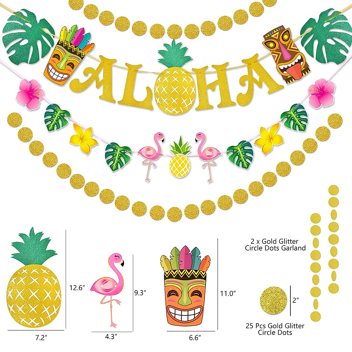 WERNNSAI Hawaiian Aloha Party Banner Decorations - Flamingo Pineapple Tiki Tropical Luau Party Supplies Favors Large Gold Glittery Aloha Sign Flag for Birthday Wedding Summer Beach Pool