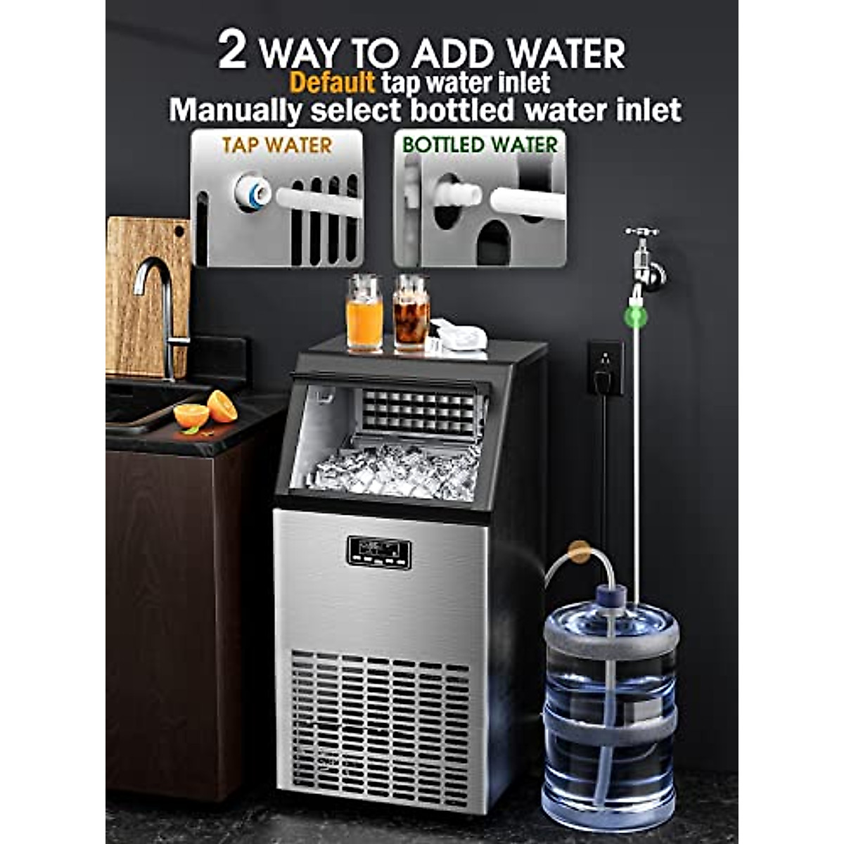 Joy Pebble Ice Maker Commercial,100lbs/24H/4,400pcs, 45 Cubes/Cycle,Ice Size Control,24H Timer,Freestanding Ice Maker Machine Under Counter, Ideal for Restaurants, Bars,Offices and Home Parties