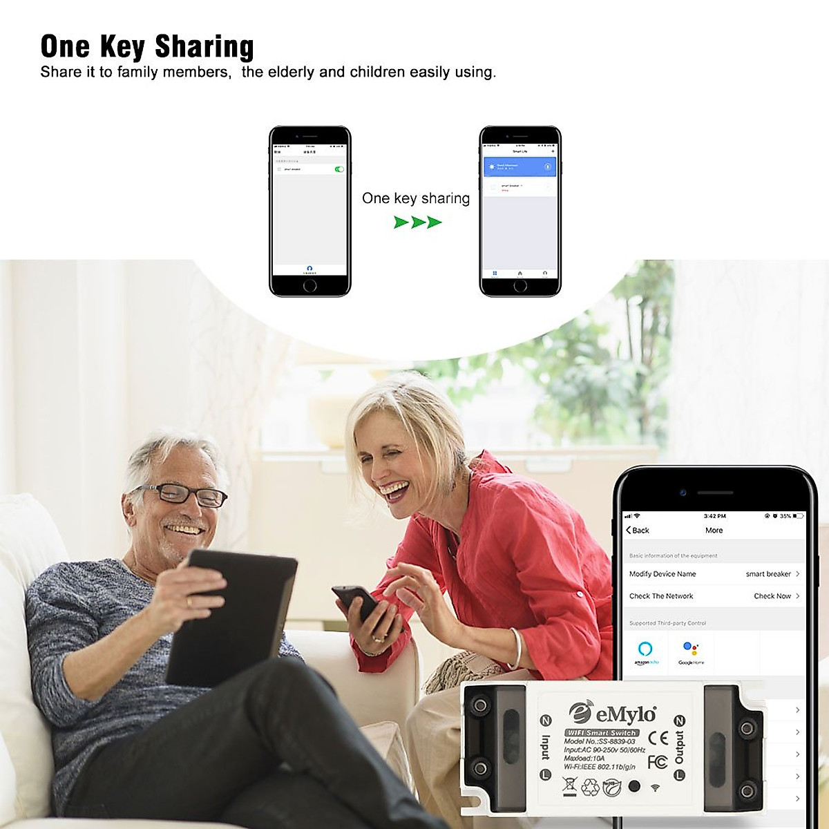 Wifi Switch, Tuya Smart Relay Wireless Remote Control Light Switch Voice Control Outlet Timer Work with Alexa and Google Assistant 90-250V One Channel, 3 Pack