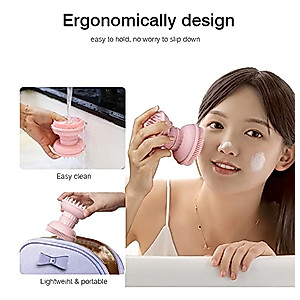 MYCOMBO Exfoliating Silicone Body Scrubber Easy to Clean, 2 in 1 Bath and Shampoo Brush, Scalp Massager, Lathers Well, Long Lasting, And More Hygienic Than Traditional Loofah (Pink)