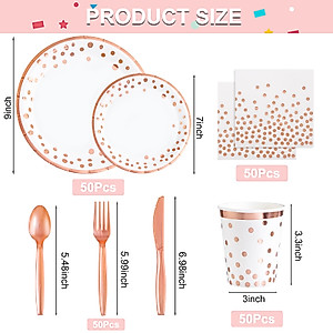 Supernal 350pcs Rose Gold Plates and Napkins Party Supplies,Happy Birthday Plates and Napkins,Rose Gold Paper Plates,Napkins,Cups,Rose Gold Plastic Forks,Knives,Spoons for Womens Birthday Decorations
