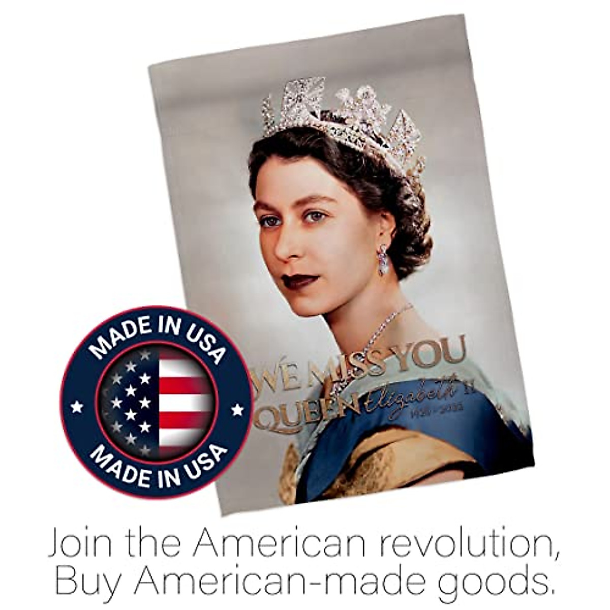 Queen Elizabeth II Flag We Miss You Garden Flag Set Wood Dowel Sweet Life Sympathy Remembrance Memorial Bereavement Love Support Emotion Postive House Banner Small Yard Gift Double-Sided, Made in USA