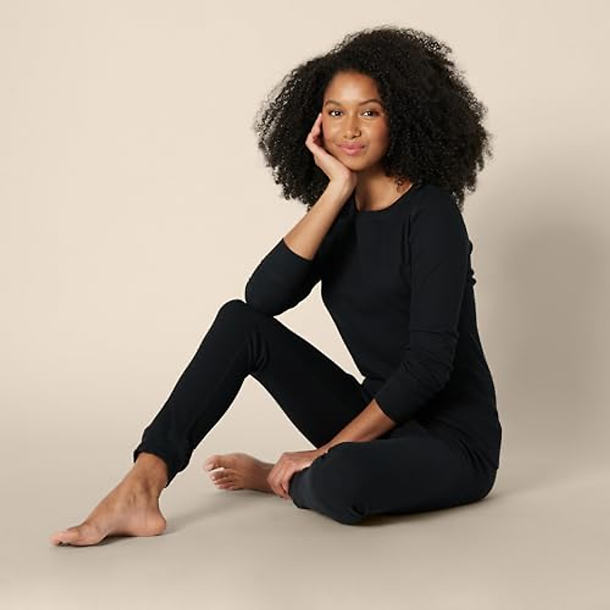 Amazon Essentials Women's Waffle Snug Fit Pajama Set, Black, Large