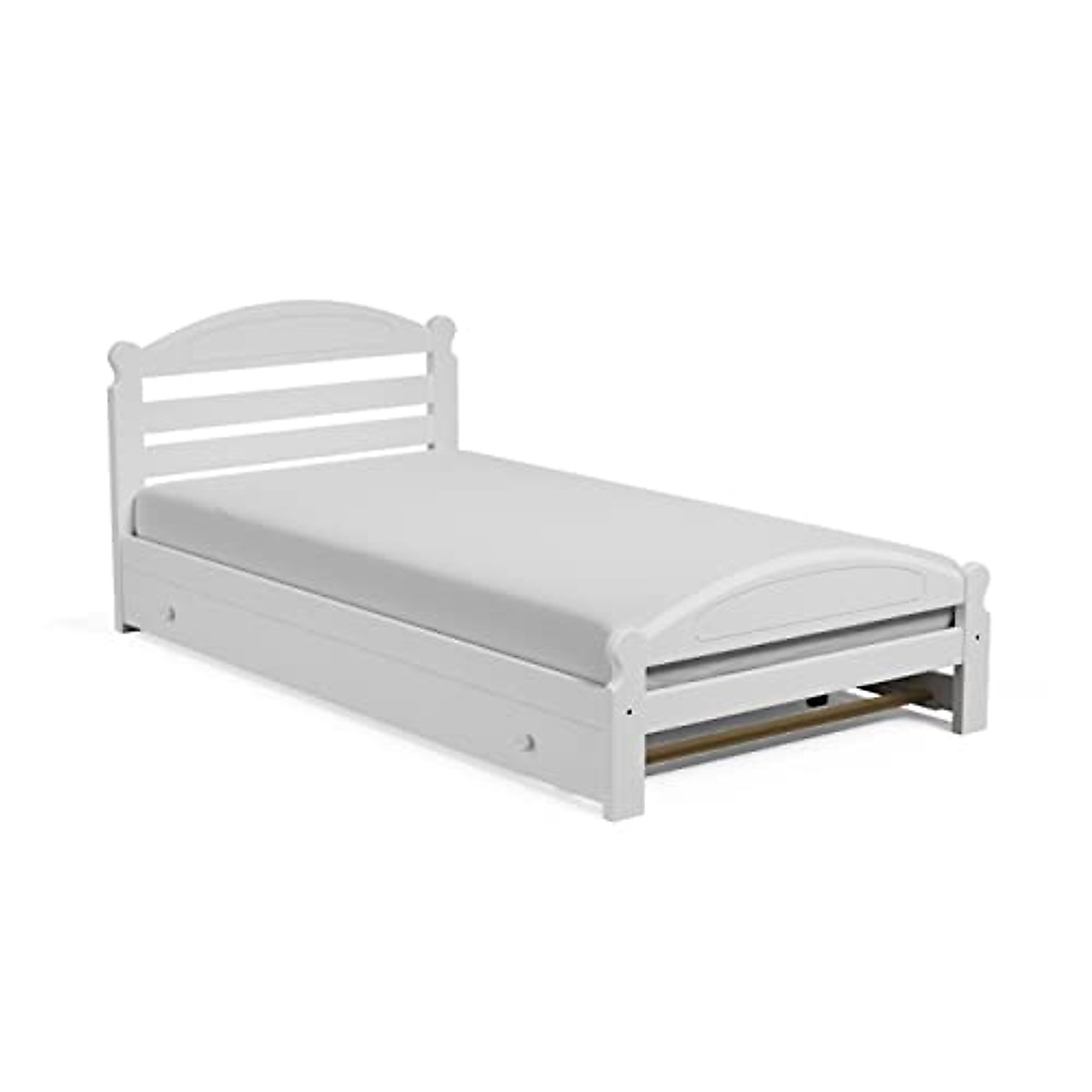 Twin Trundle Bed White Finish Solid Pine Wooden Arizona Trundle Bed 39 x 75 in Wooden Slats Support Unfinished Bedroom Single Wooden Bed Frame Hand Finished