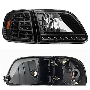 HH Building 2pcs Headlight Front Left Right Driver Passenger Side Clear Lens Black Housing Headlights + Corner 3L3Z13008DA FO2502267 5_HD-ON-FF15097-LED-SET-BK