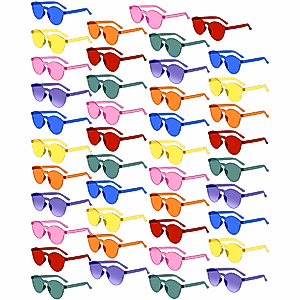 Chumia 42 Pairs Rimless Round Party Sunglasses Candy Color Fun Sunglasses Colored Tinted Eyewear Colorful Retro Eyeglasses for Women Men, 7 Colors