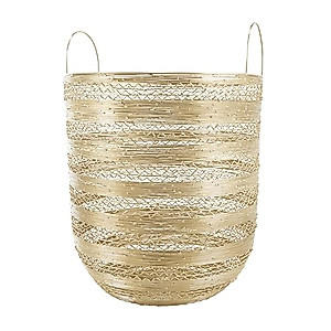 Deco 79 Metal Decorative and Functional Storage Basket Open Frame Wire Basket Organizer with Zig Zag Patterns, Set of 2 Basket for Storage 17", 15"H, Gold