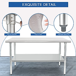 HARDURA Stainless Steel Table 24X60 Inches with Undershelf and Galvanized Legs NSF Heavy Duty Commercial Prep Work Table for Restaurant Kitchen Home and Hotel