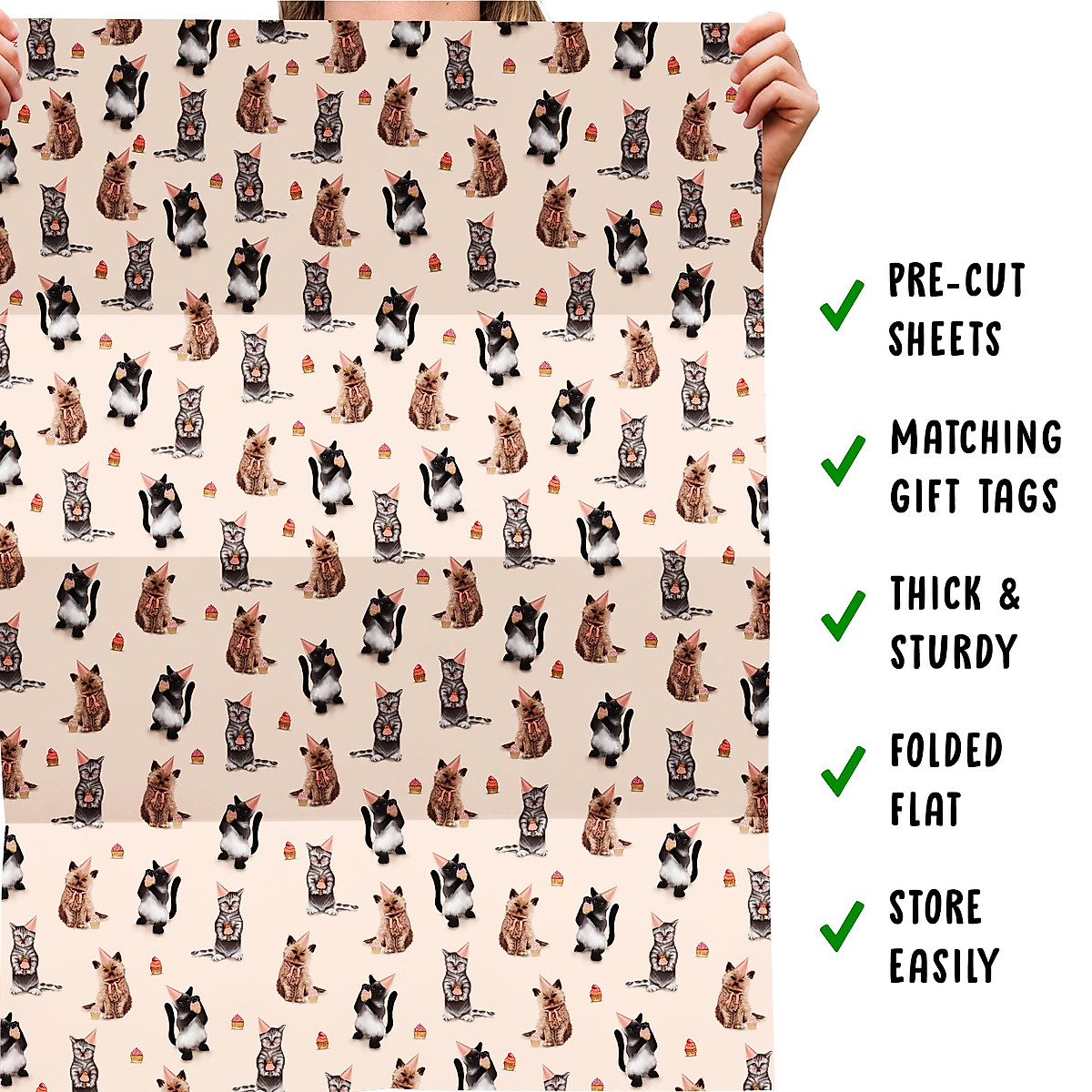 CENTRAL 23 - Cat Wrapping Paper - 6 Sheets of Pink Birthday Gift Wrap - Kittens in Hats - For Women Girls New Baby - Recyclable