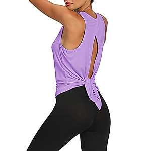 Bestisun Women's Athletic Yoga Shirt, Sleeveless Gym & Dance Top, Light Purple M