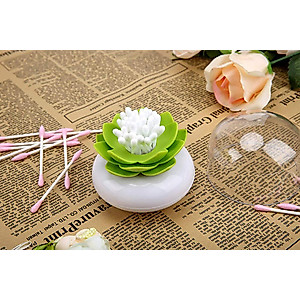 Niviy Q-Tips Holder Cotton Swab Organizer Lotus Shape Swab Cosmetic Storage Bathroom Decor, Green
