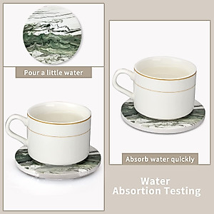 6 Pcs Green Ceramic Coasters with Holder Round Cool Drink Absorbent Coasters Set Best Modern Coffee Table Coasters Art Decorative Coasters Bar Farmhouse Outdoor Coasters Cup Coaster Gift