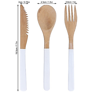 Japanese Wooden Cutlery Set,Wooden Cutlery Spoons Forks Knives Japanese Wooden Cutlery Set Safe Cutlery Set for Kitchen (White)