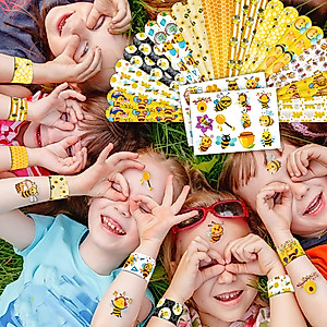 48PCS Bee Party Favors 24PCS Tattoos 24PCS Slap Bracelets Wristbands Themed Birthdays Party Supplies Decorations Decor Honey Bee Day Pattern Girl Gifts School Classroom Prize Baby Shower