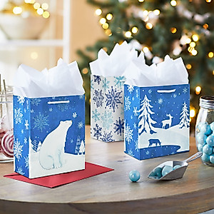 Hallmark 6" Christmas Gift Bags (6 Small Bags: Blue and White, Polar Bear, Snowflakes, Reindeer and Trees) for Holiday Parties, Gift Cards, Teacher Presents, Party Favors