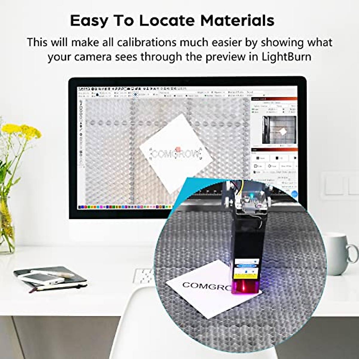 Comgrow 8MP Lightburn Camera Module with Laser Enclosure 750 * 700 * 900mm for Laser Engraver,Easy to Locate Materials,Batch Engraving,Trace Simple Images,Insulates Against Smoke and Odors