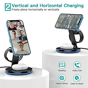 weetla 3 in 1 Magnetic Wireless Charger Stand,Fast Wireless Charger for iPhone 14/13/12 Series, iWatch 7/6/SE/5/4/3/2, AirPods 2/Pro(with QC3.0 Adapter)