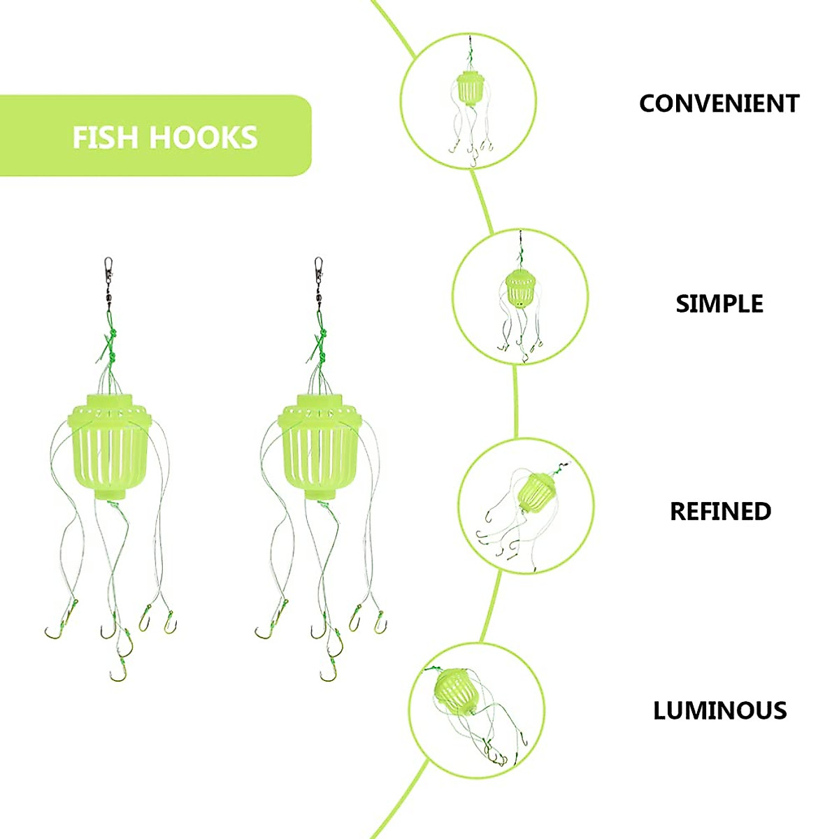 BESPORTBLE 4pcs Fishing Lure Hook Luminous Carp Fishing Cage Basket Outdoor Fishing Feeder Hook Trap Fishing Bait Cage Tackle Supplies