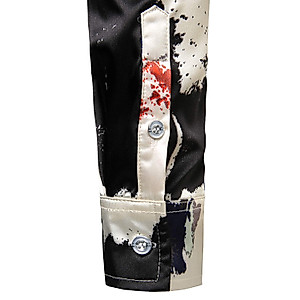 ZEROYAA Men's Hipster Splash Ink Design Silk Like Satin Button Down Dress Shirt for Party Prom ZLCL12-Beige X-Large