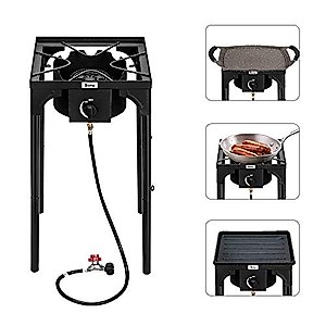 Single Propane Burner Outdoor Camp Gas Stove, High Pressure Propane Gas Cooker, Portable Cast Iron Patio Cooking Brewing Burner Detachable Legs Great for Camping, Patio, or RV
