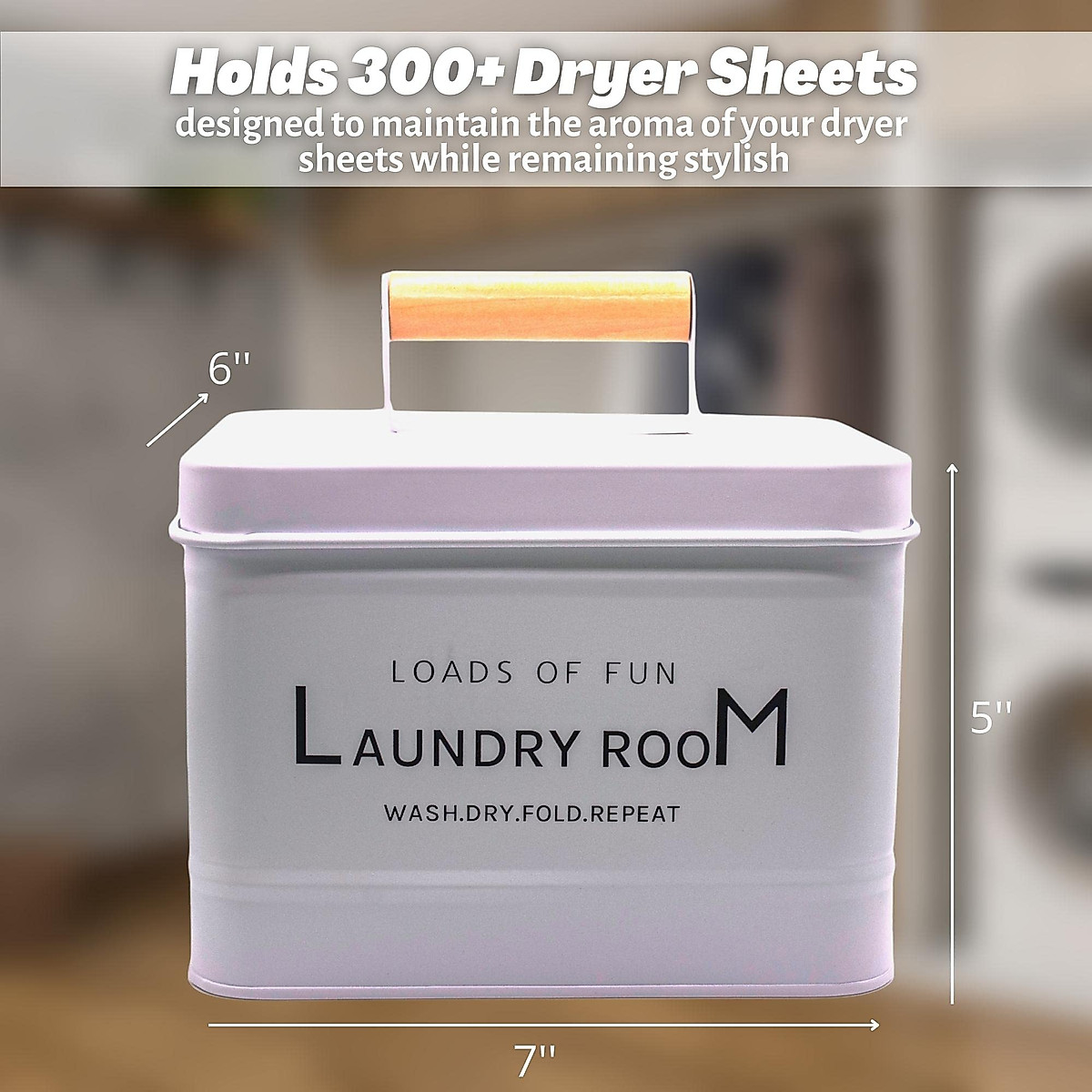 M.C.S. Modern Farmhouse Metal Laundry Bin, Dryer Sheet Holder Laundry Detergent Dispenser with Lid and Scoop for Laundry Room Decor and Space Saving Laundry Room Organization and Storage