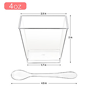 Zezzxu 50 Pack 4 oz Square Mini Dessert Cups with Spoons - Plastic Pudding Cups & Parfait Cups Party Dessert Shooters for Serving Trifle Mousse Cake Appetizer Fruit