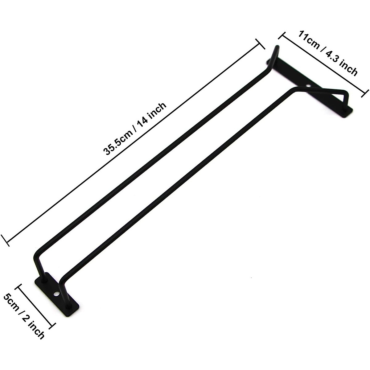 RedDreamer 14-Inch Black Wine Glass Rack, Under Cabinet Wine Glass Holder Stainless Steel Stemware Rack - Hanging Stemware Holder for Cabinet Kitchen Bar, Set of 2