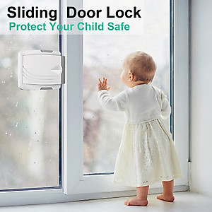 Sliding Door Lock, 2 Pack Child Safety Sliding Glass Door Lock for Sliding Glass Doors, Sliding Windows, Sliding Closet, etc. Easy to Installation Provides More Security for Your Baby and Pets