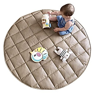 Uniklook Padded Quilted Leather Round 47" 120cm Play mat | Indoor Outdoor | Reversible Tan + Cream | Timmy Time Mat Crawling Play Time | Waterproof Baby Infant Floor Mat (Tan + Cloud)