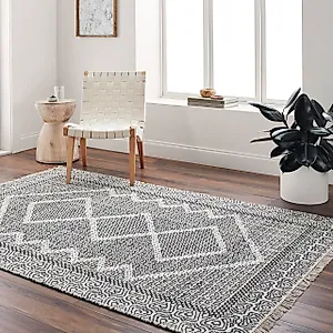 Mark&Day Wool Rugs, 6x9 Nishnabotny Cottage Dark Gray Area Rug, Grey Beige Carpet for Living Room, Bedroom or Kitchen (6' x 9')