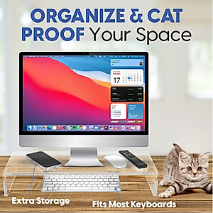 Mammoth DuraClear Acrylic Monitor Stand Riser - 3.5" Elevation and 20" Wide Computer Monitor Stand - Elevate Monitor & Organize Your Workspace