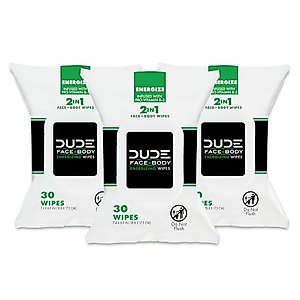 Dude Wipes - 3 Pack, 90 Wipes, Infused with Energizing Pro Vitamin B5, Alcohol Free and Hypoallergenic Cleansing Wipes