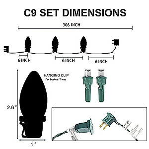 Dazzle Bright 24.5 FT St. Patrick's Day C9 String Lights, 50 LED 120V Extendable Green Wire Fairy Lights Outdoor with UL Certified for Patio Xmas Tree Wedding Yard Home Party House Decorations (Green)