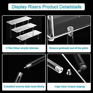 HENABLE 2PCS Acrylic Display Risers, Perfume Stand Organizer, Clear Acrylic Shelf Risers for Display Stands for Food, Tabletop Use, Amiibo Funko POP Figure, 3 Tier Clear Cupcake Stand Risers