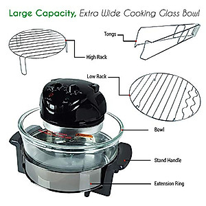 NutriChef Convection Countertop Toaster Oven - Healthy Kitchen Air Fryer Roaster Oven, Bake, Grill, Steam Broil, Roast & Air-Fry - Includes Glass Bowl, Broil Rack and Toasting Rack, 120V - AZPKCOV45