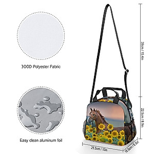 Sunflower Red Horse Lunch Bag, Lunch Box Portable Insulated Lunch Tote Bag, Thermal Cooler Bag for Women Work Outdoor