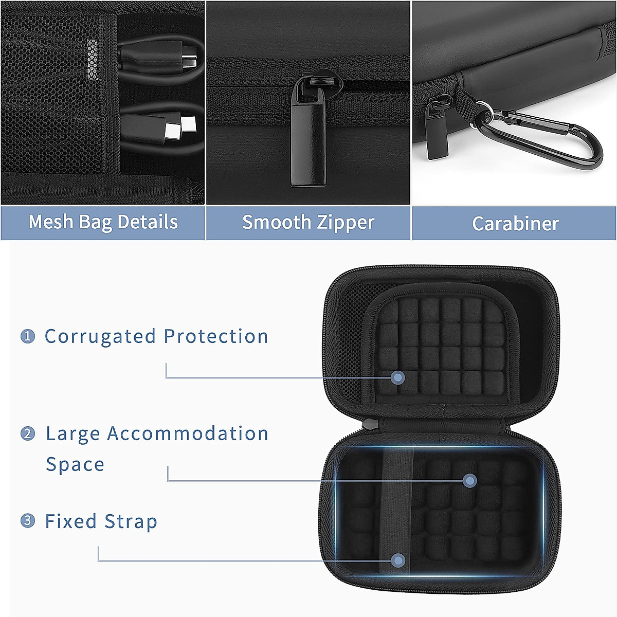 YINKE External Hard Drives HDD Carrying Case for Seagate/WD Elements/Toshiba Canvio Basics/WD My Passport, Portable Travel Case Protective Cover Storage Bag